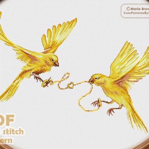 Cross Stitch Pattern "pair of Canaries" DMC Chart Embroidery Printable ...