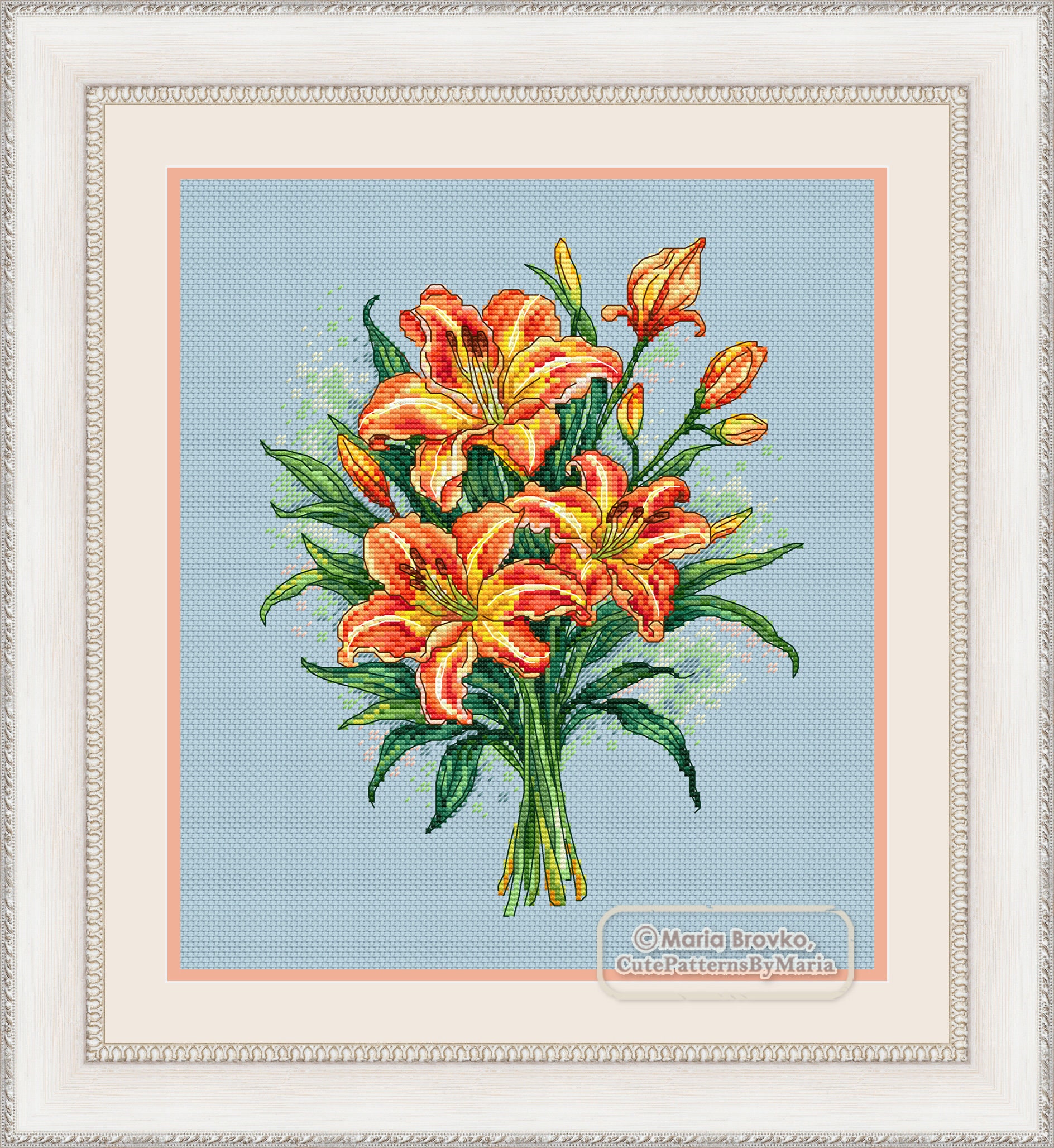Cross Stitch Pattern Orange Daylily Bouquet DMC Chart Printable PDF ...