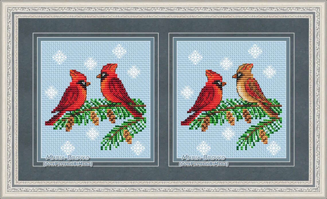 Cross Stitch Pattern "cardinals. Two Variations" DMC Embroidery Chart ...