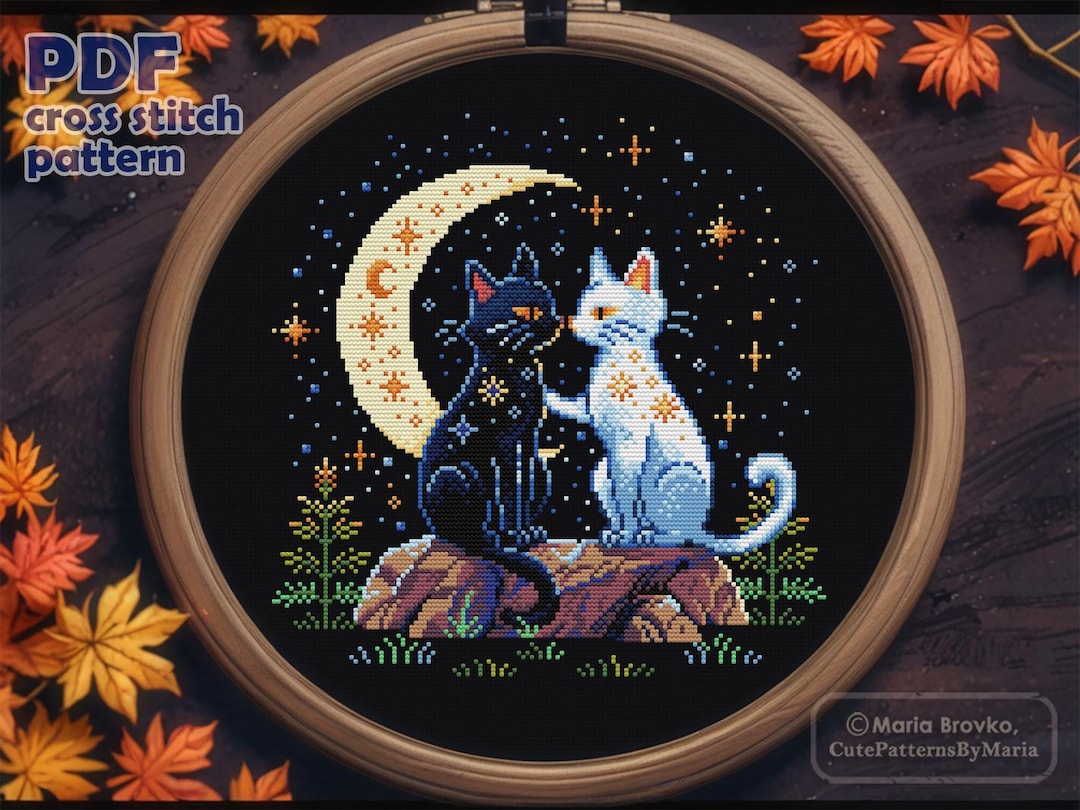 Cross Stitch Star Cats Pattern DMC Chart Printable PDF Instant Download ...