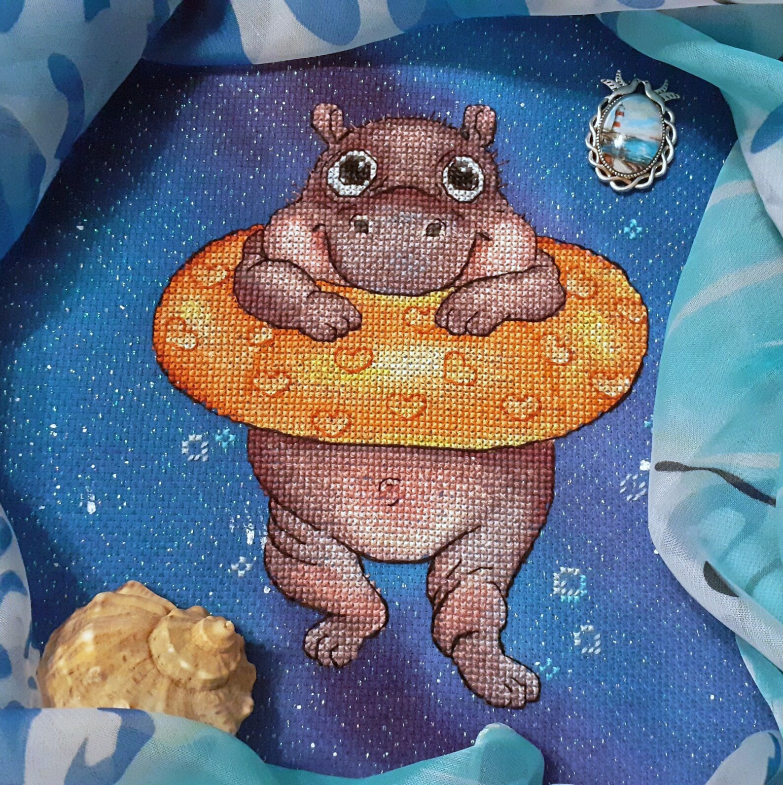 Cross Stitch Pattern Little Hippo DMC Embroidery Chart Printable PDF ...