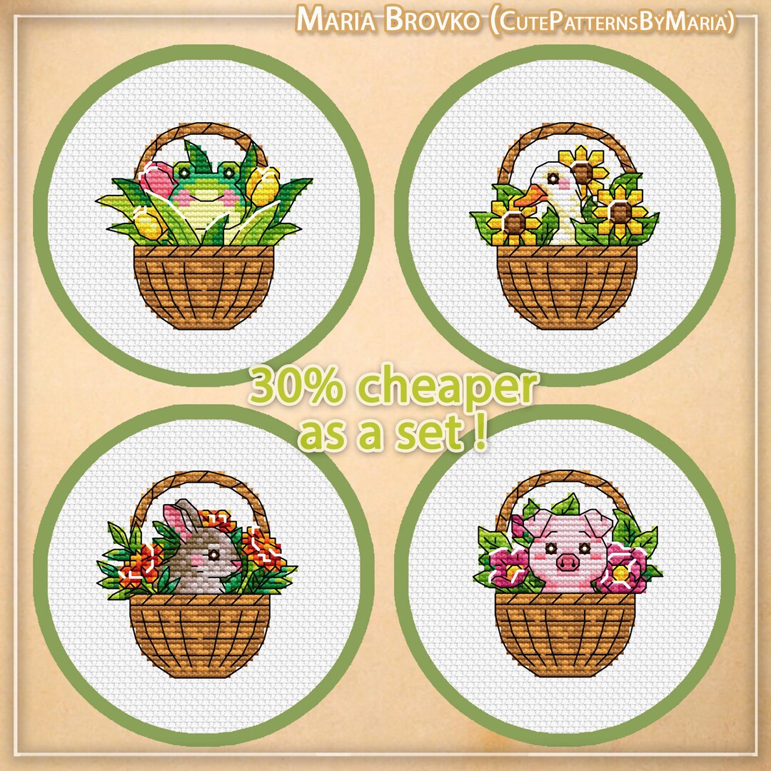 30% Cheaper as a Set Collection of 4 Baskets Cross Stitch Pattern DMC ...