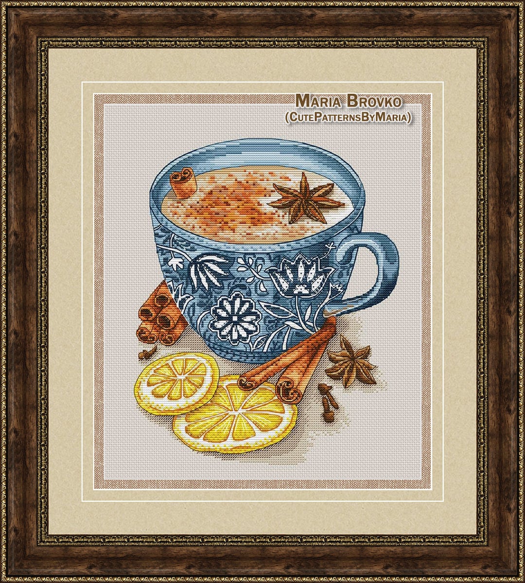 Cross Stitch Pattern tea With Milk DMC Chart Needlepoint Embroidery ...
