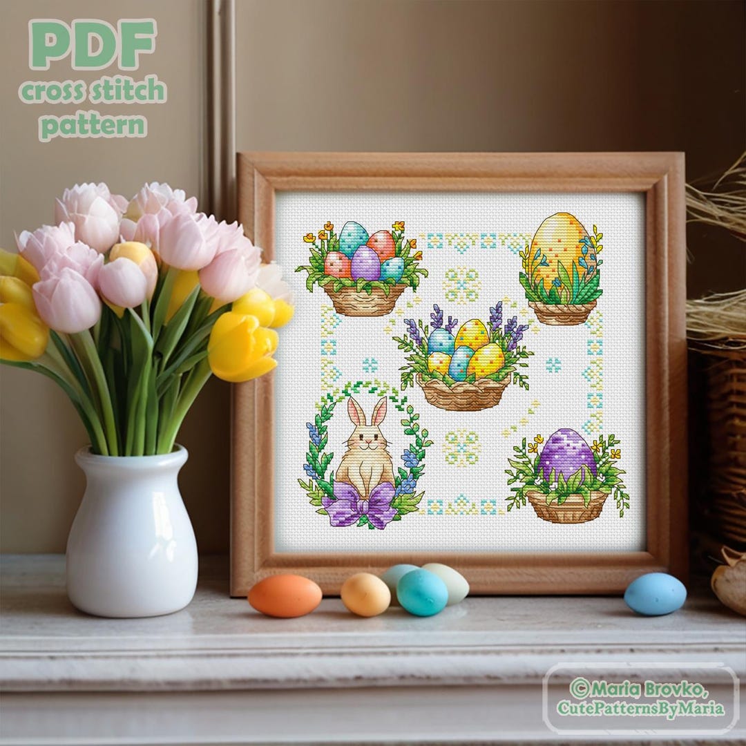 Cross Stitch Pattern Spring Easter Sampler With Baskets and a Bunny DMC ...