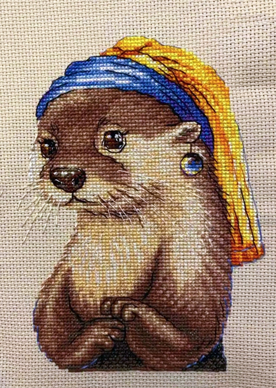 Cross Stitch Pattern Otter With a Pearl Earring DMC Chart - Etsy