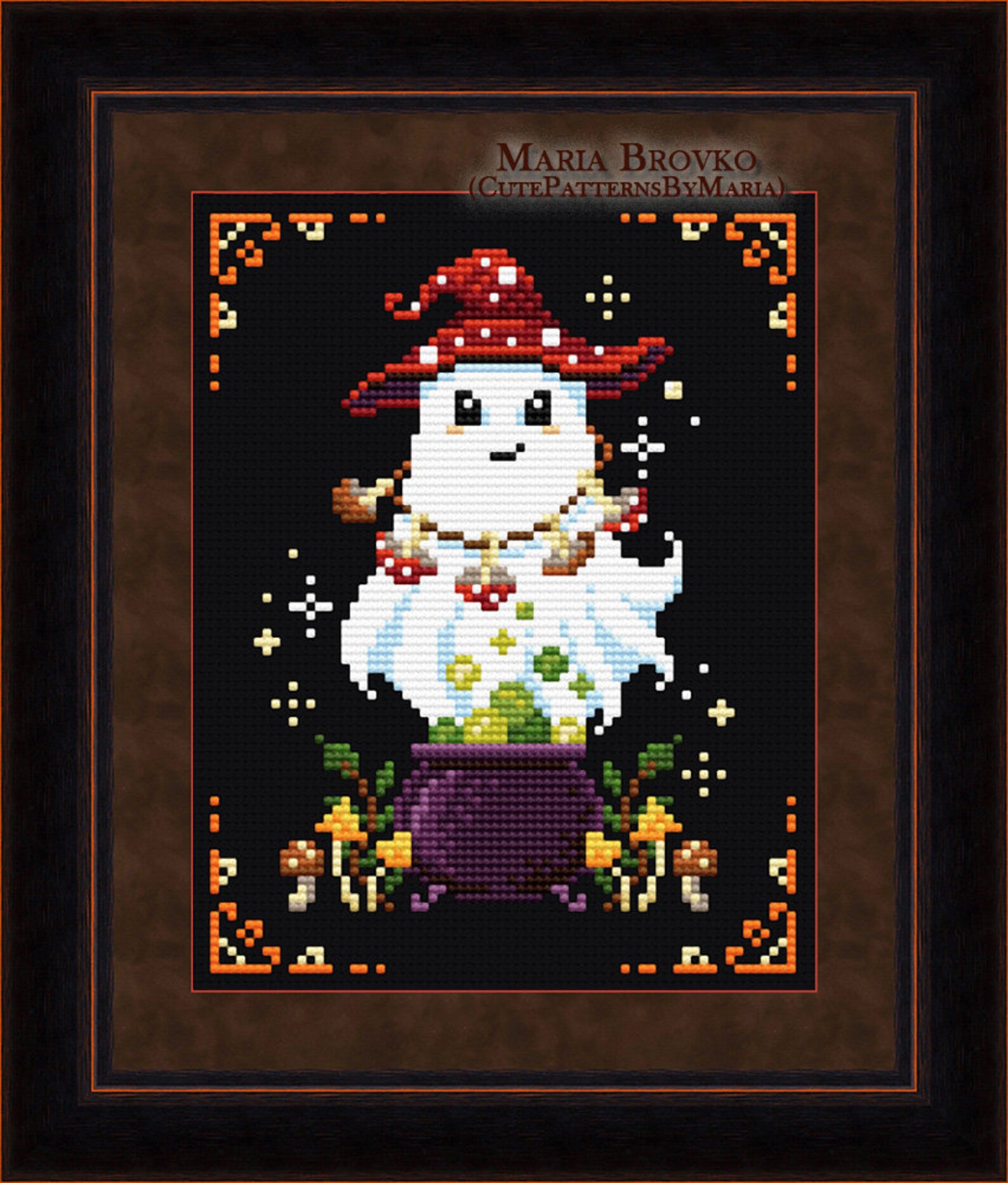 Cross Stitch Halloween Decor Ghost With a Cauldron Pattern DMC Chart ...