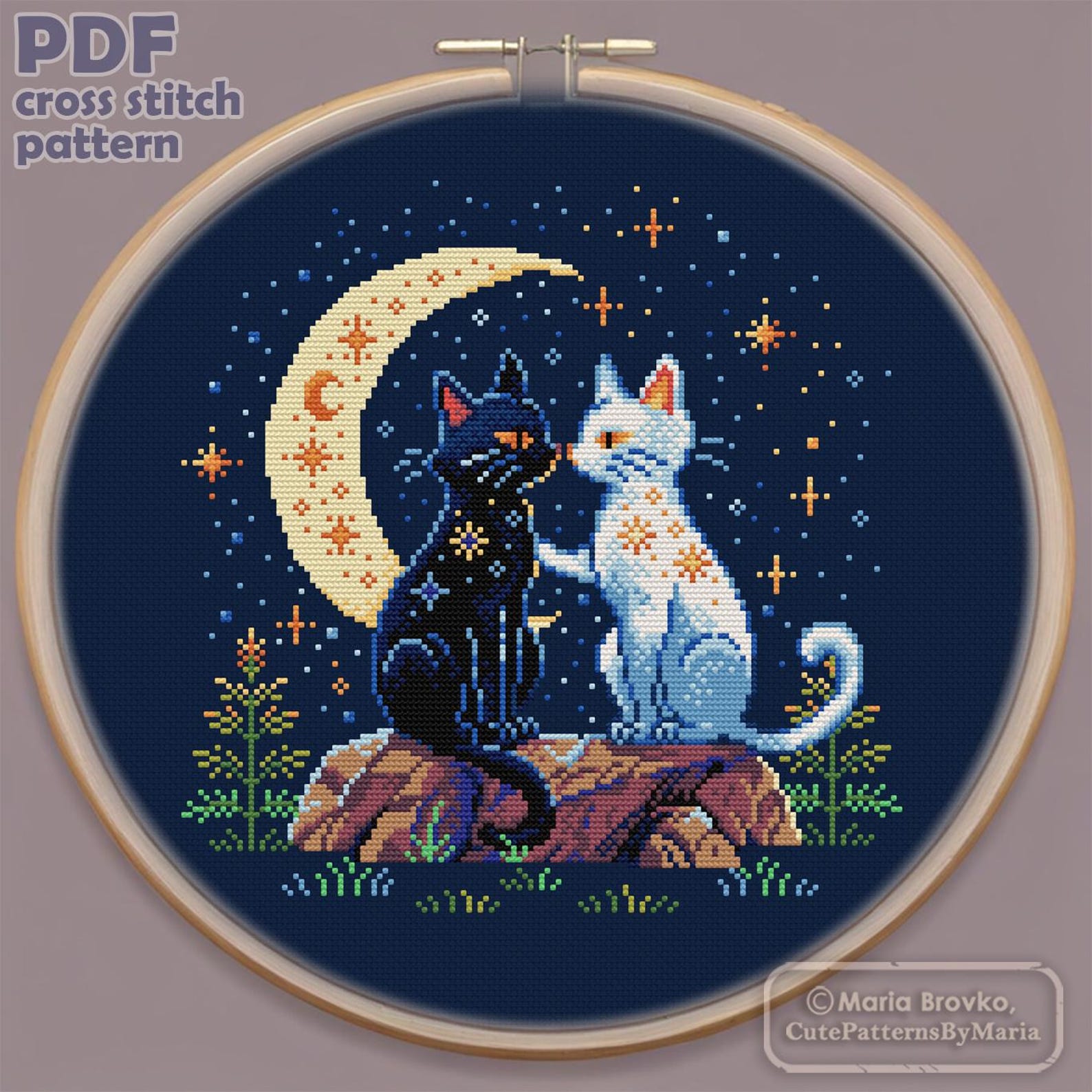 Cross Stitch Star Cats Pattern DMC Chart Printable PDF Instant Download ...