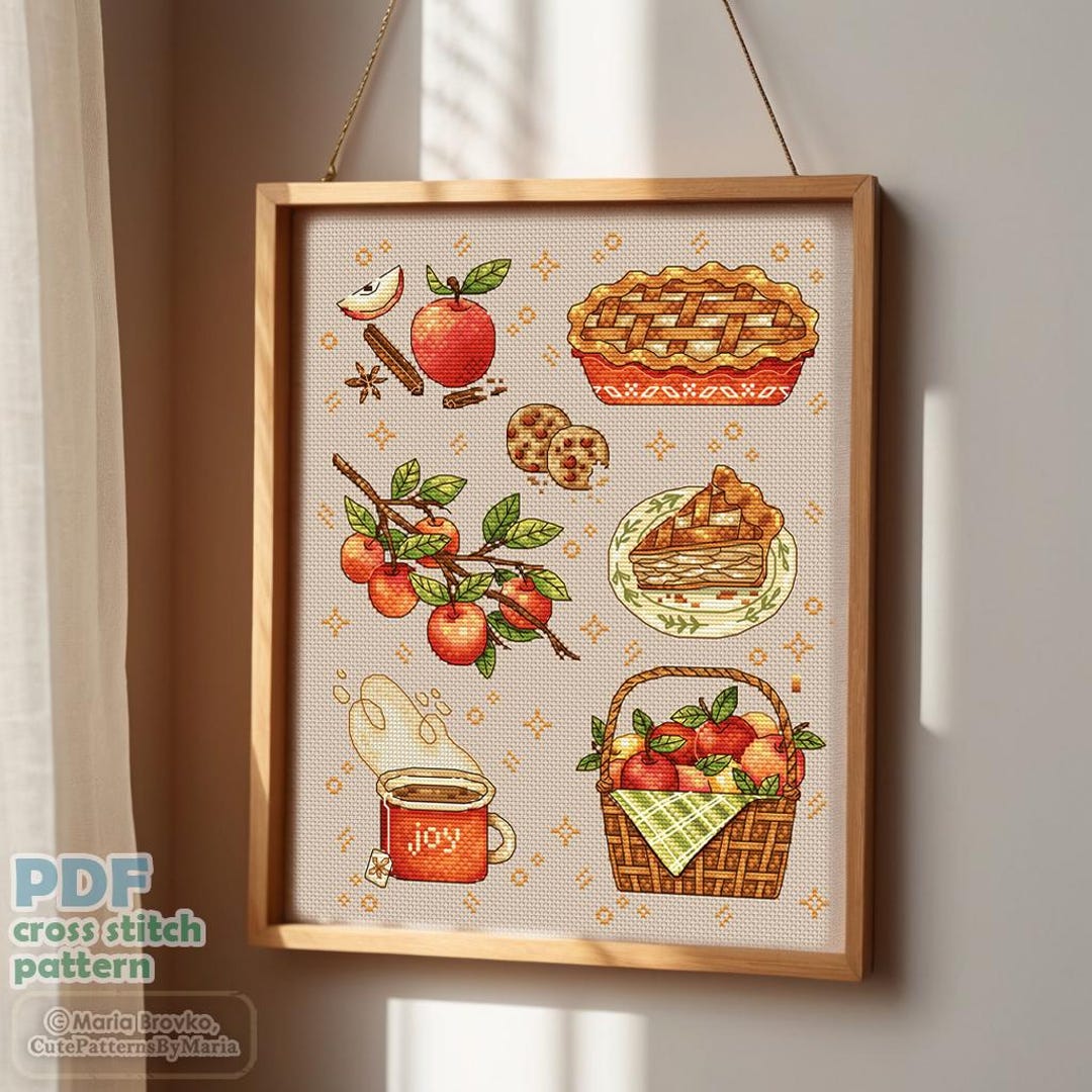 Cross Stitch Pattern Apple Pie DMC Chart Printable PDF Instant Download ...