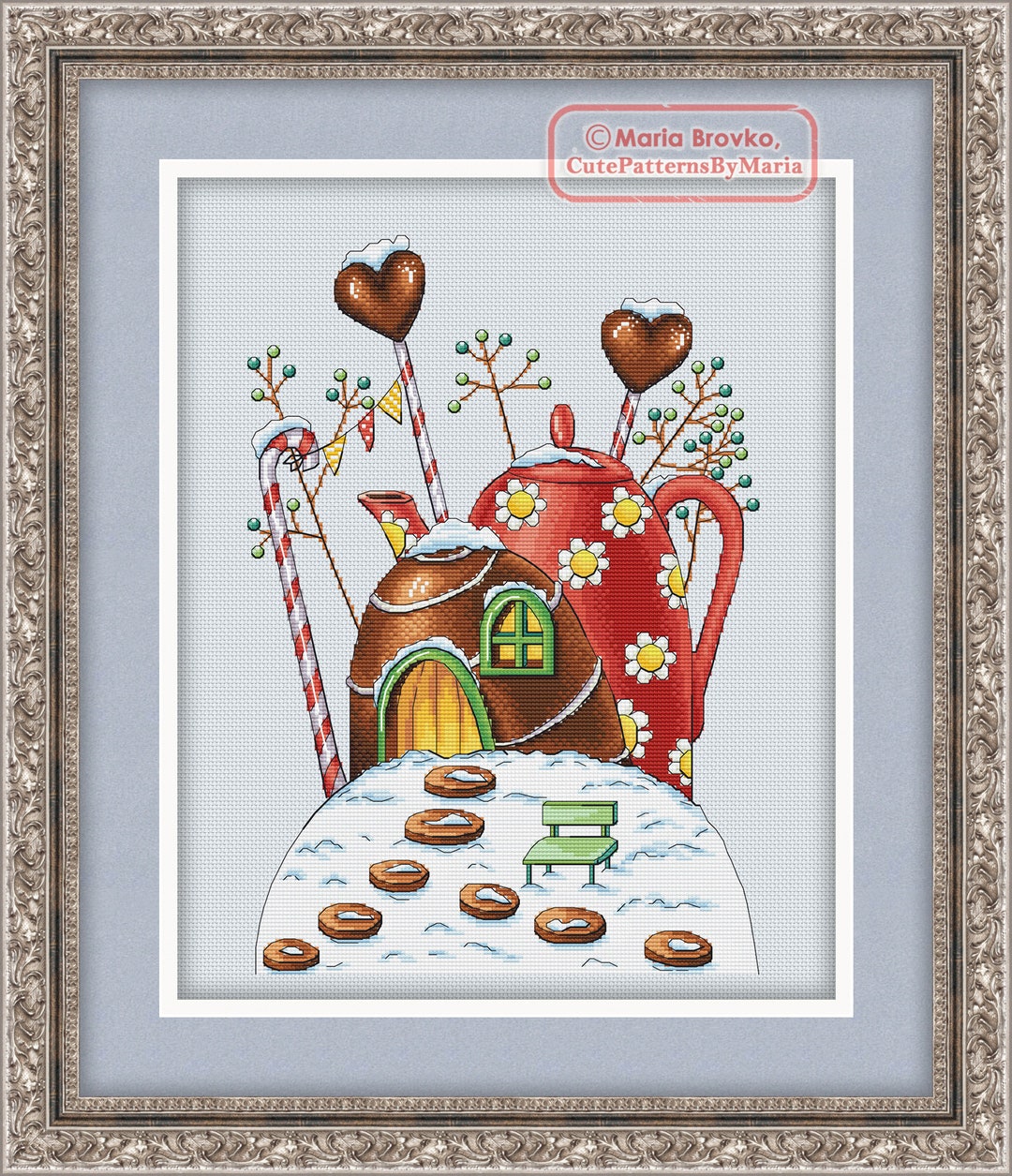 Cross Stitch Pattern Tea House DMC Christmas Chart Embroidery Printable PDF Instant Download - Etsy