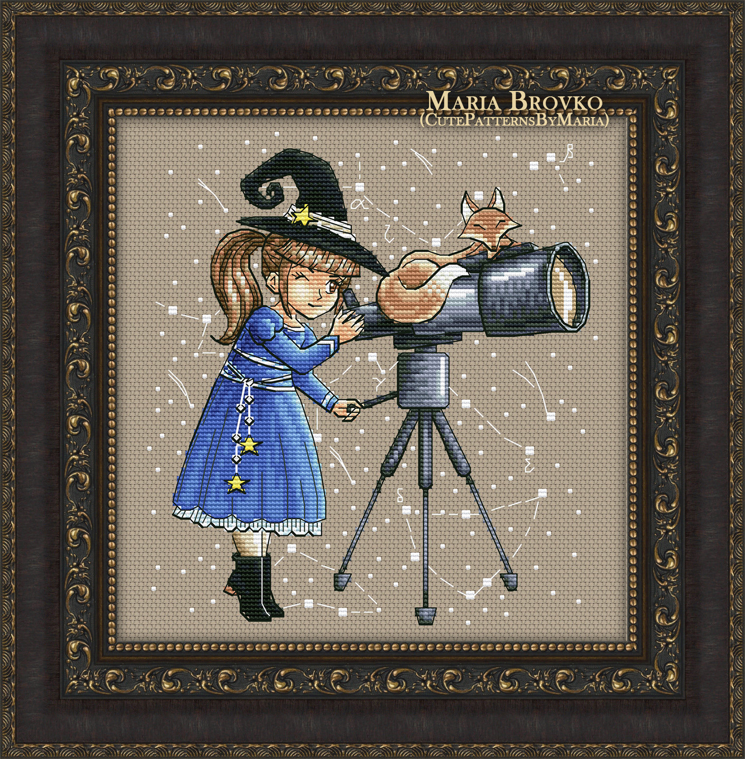 Cross Stitch Pattern Witch With a Telescope DMC Chart - Etsy