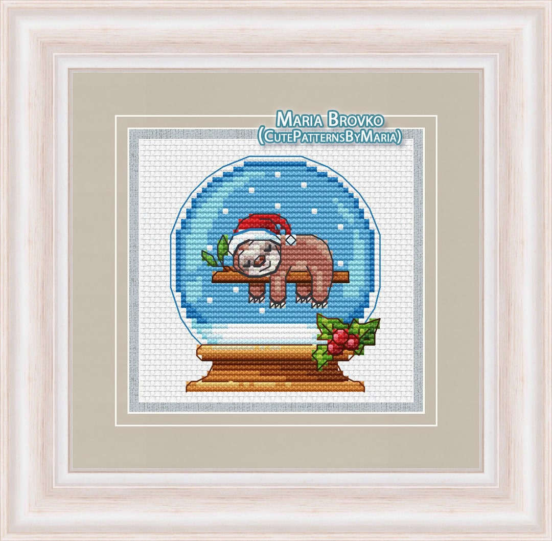 Cross Stitch Pattern Sloth in a Snow Globe DMC Cross Stitch Chart ...