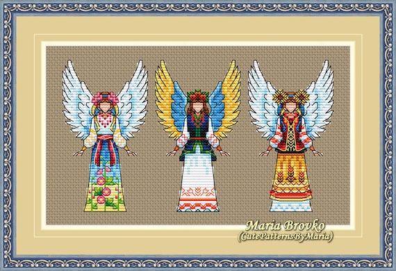Cross Stitch Pattern Ukrainian Angels DMC Chart Printable PDF - Etsy