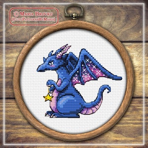 Cross Stitch Pattern 8 Color Options Dragon With Star and Snowflakes ...