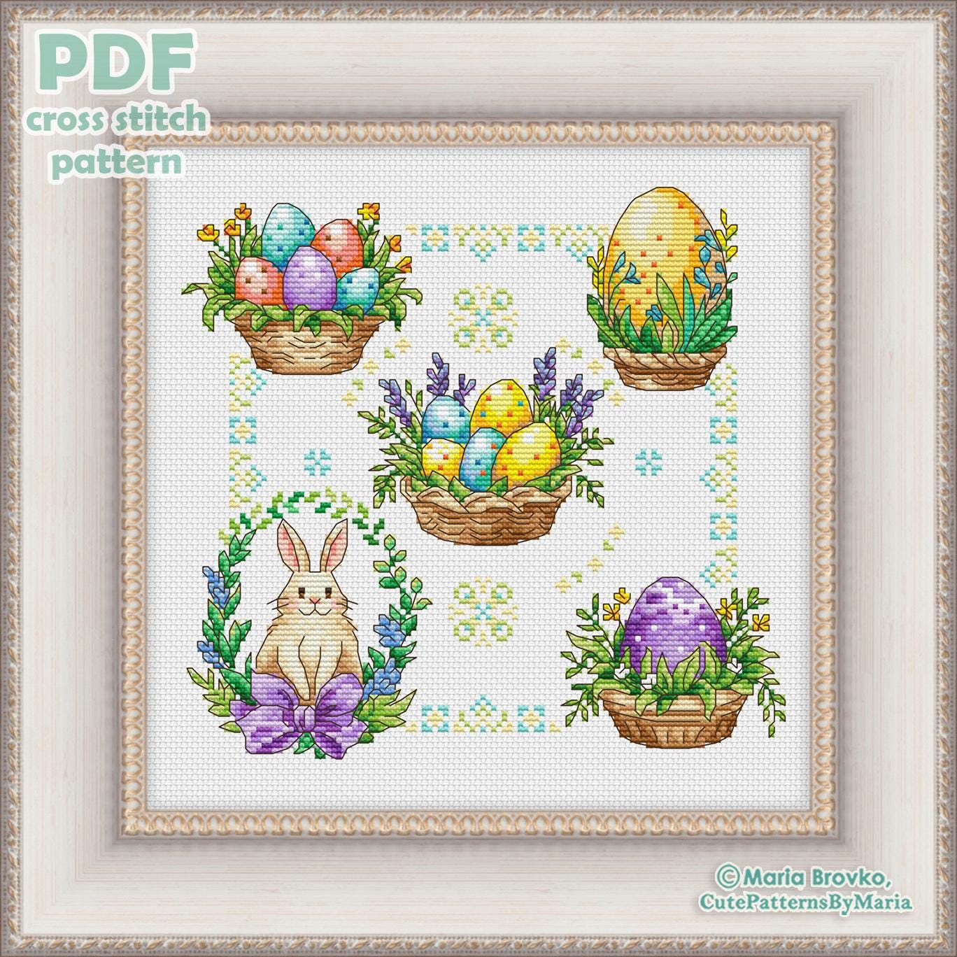 Cross Stitch Pattern Spring Easter Sampler With Baskets and a Bunny DMC ...