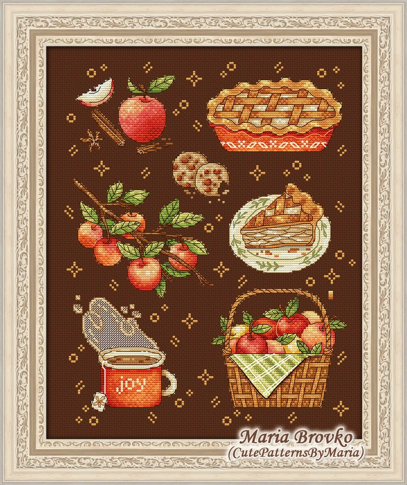 Cross Stitch Pattern Apple Pie DMC Chart Printable PDF Instant Download ...