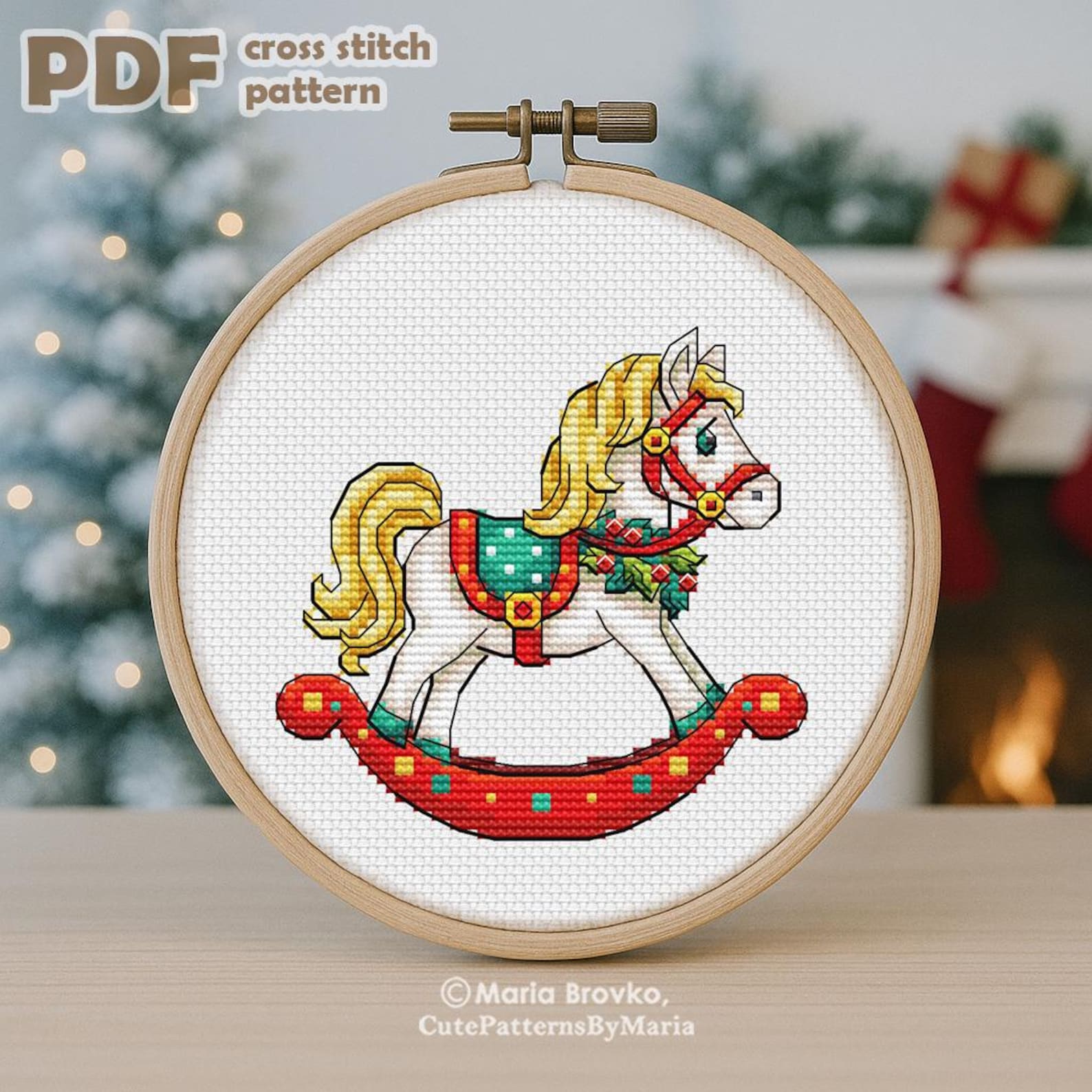 Cross Stitch PDF Pattern Christmas Rocking Horse DMC Chart Printable ...