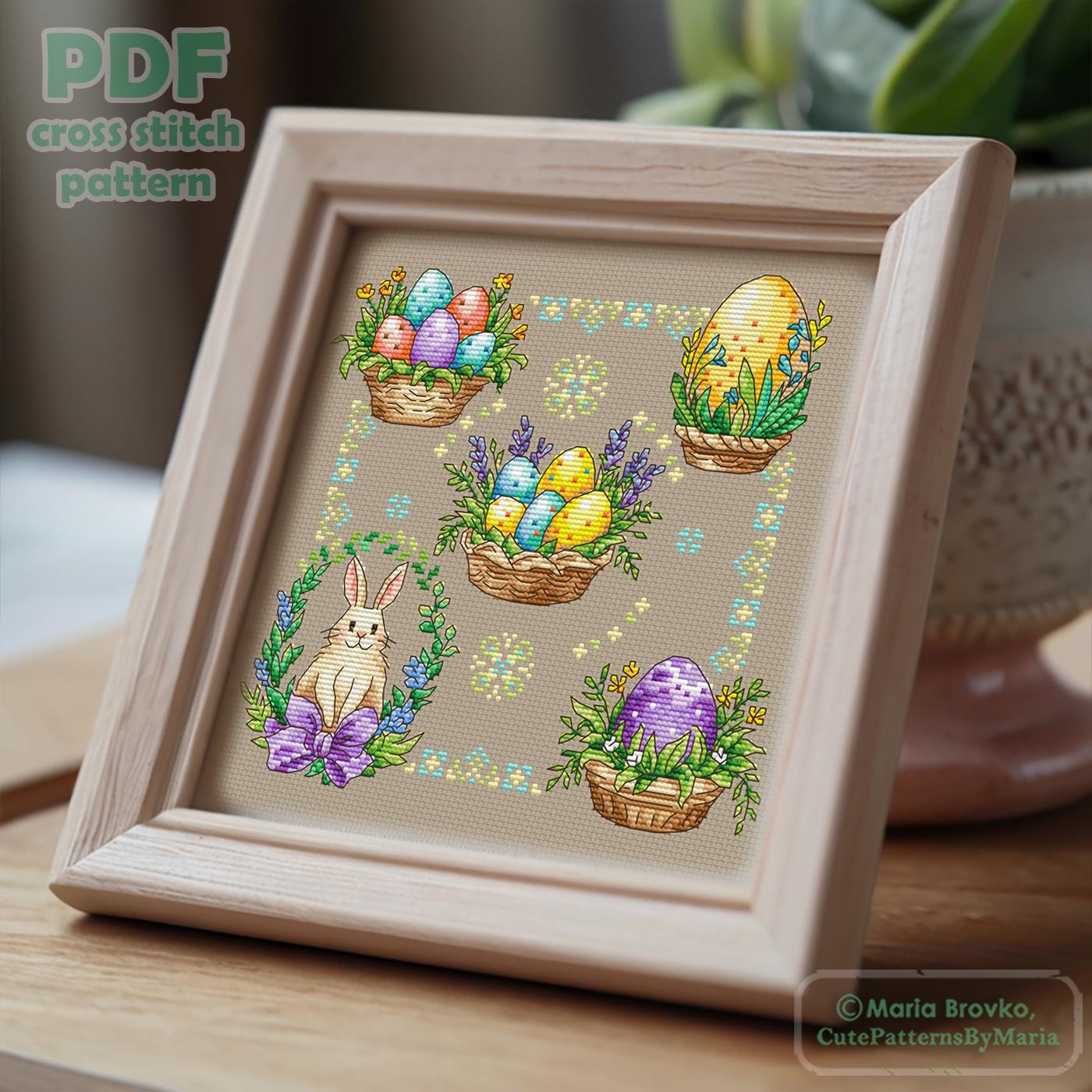 Cross Stitch Pattern Spring Easter Sampler With Baskets and a Bunny DMC ...