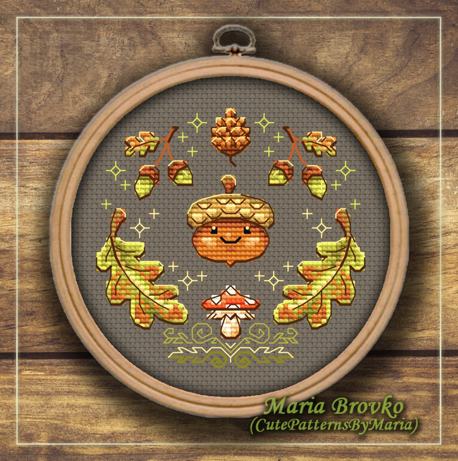 Cross Stitch Pattern Forest Acorn DMC Chart Printable PDF - Etsy