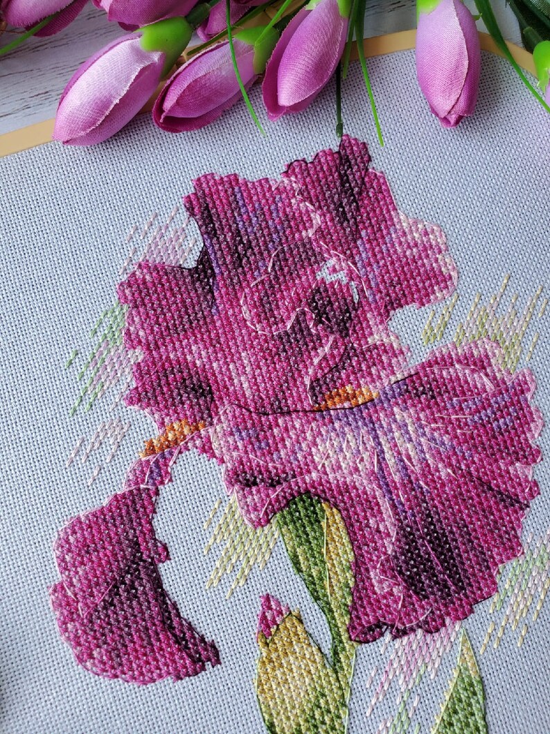 Cross Stitch Pattern purple Iris DMC Chart | Etsy