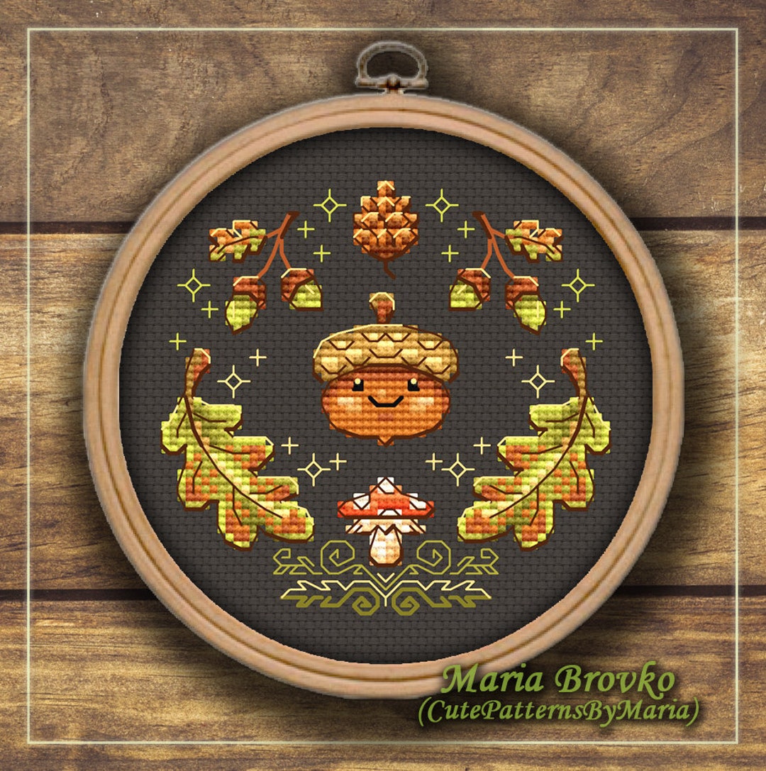 Cross Stitch Pattern Forest Acorn DMC Chart Printable PDF - Etsy