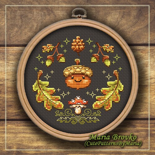 Cross Stitch Pattern Forest Acorn DMC Chart Printable PDF - Etsy