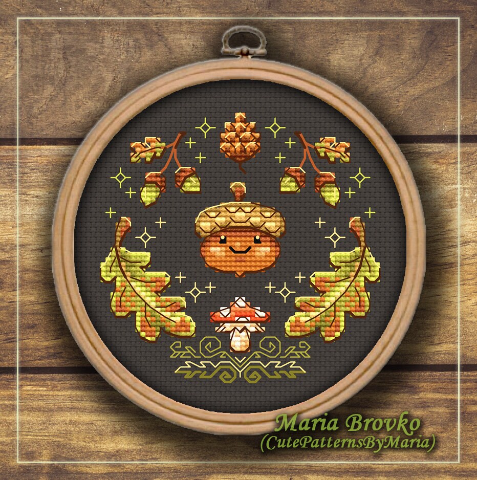 Cross Stitch Pattern Forest Acorn DMC Chart Printable PDF - Etsy