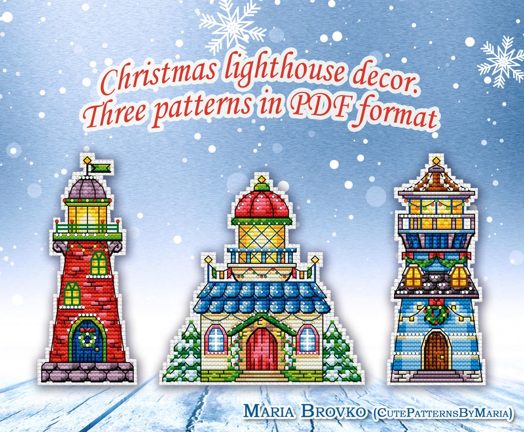 25% Cheaper as a Set - Christmas Lighthouses Cross Stitch Pattern ...