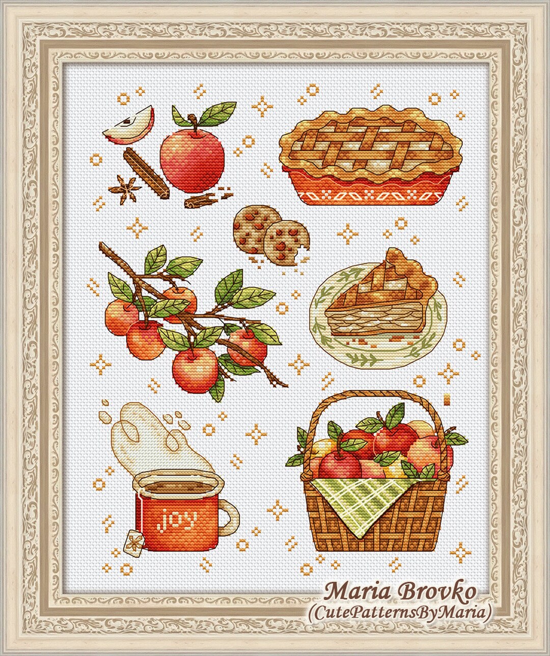 Cross Stitch Pattern Apple Pie DMC Chart Printable PDF Instant Download ...
