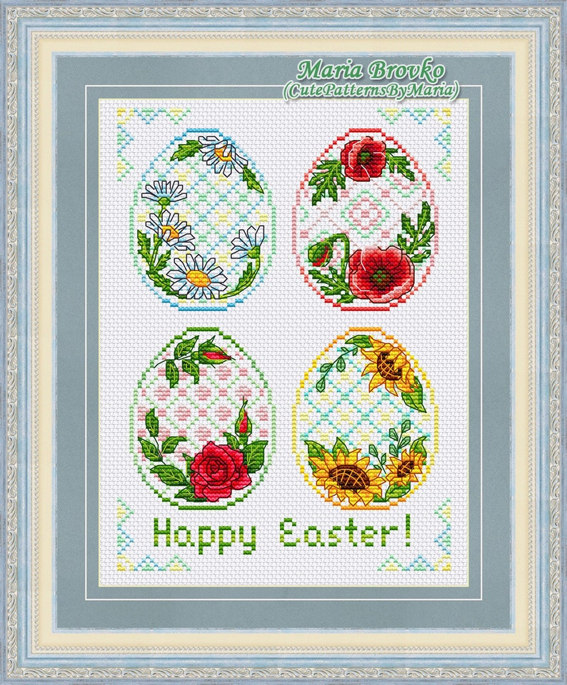 Cross Stitch Pattern Easter Sampler Four Flower Eggs | Etsy