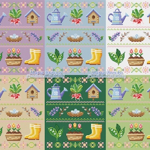 Cross Stitch Pattern Lovely Spring Sampler Dmc Chart Embroidery