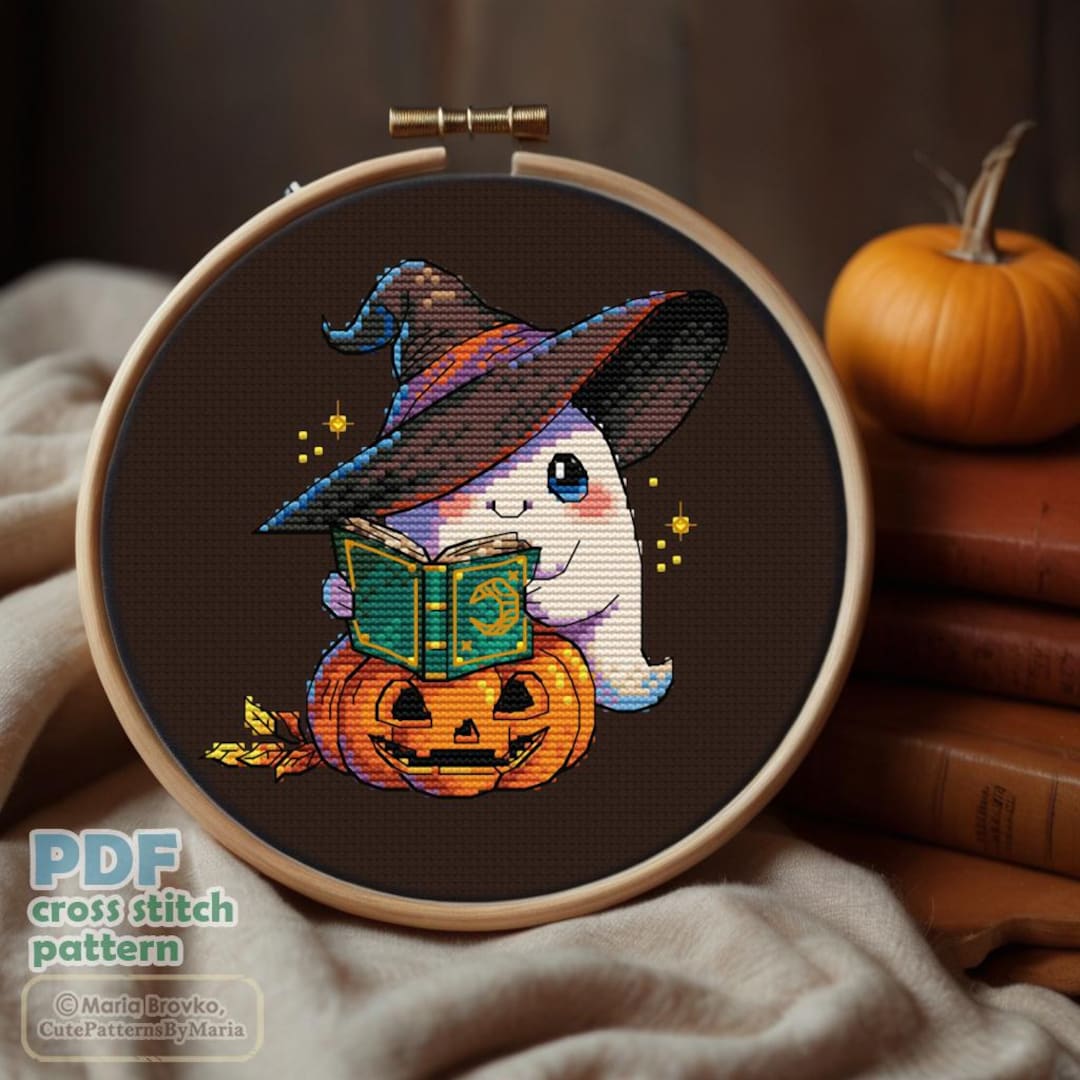 Cross Stitch PDF Pattern Friendly Ghost Reading Book DMC Chart ...