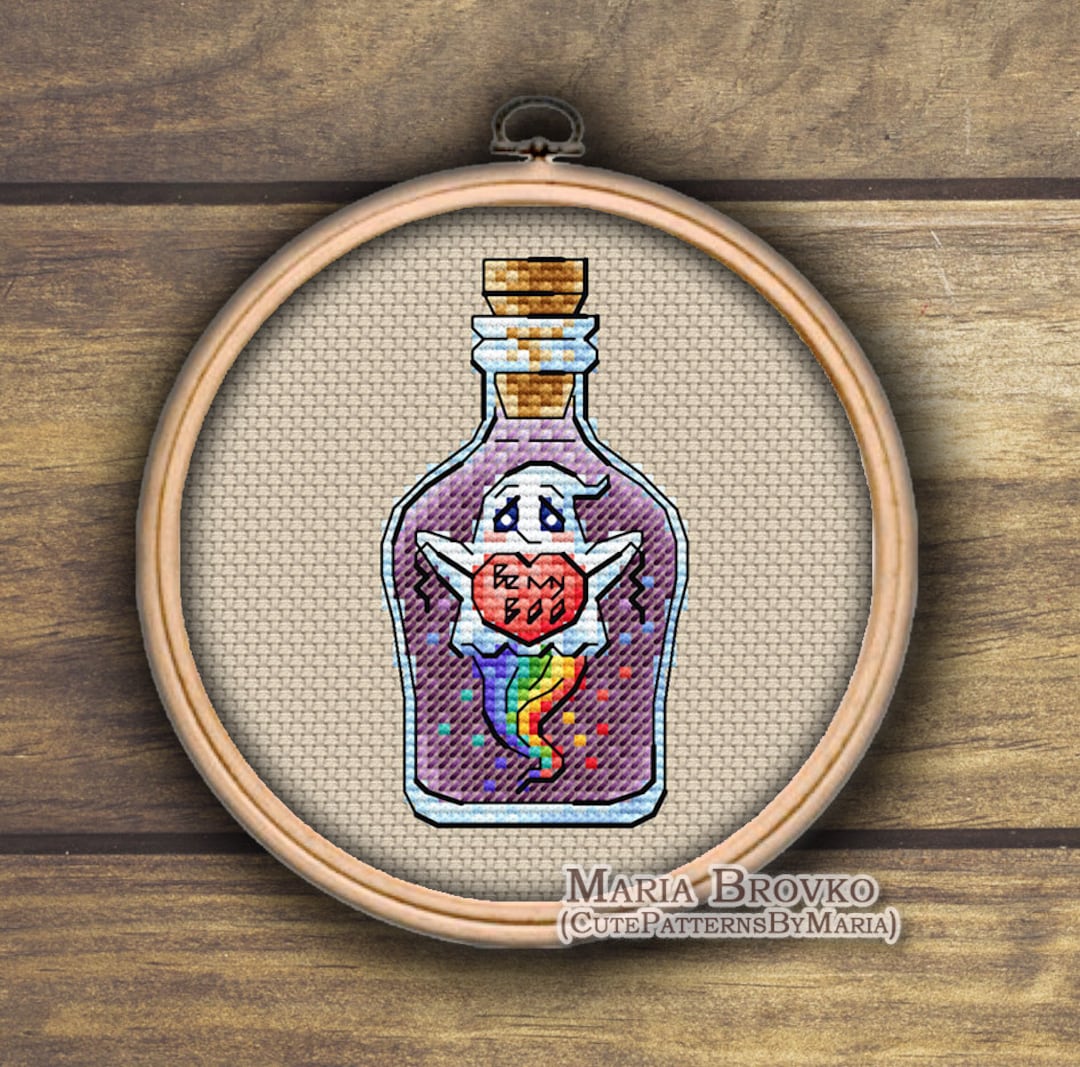 Cross Stitch Pattern Mini Bottle With Rainbow Ghost DMC Chart Printable ...