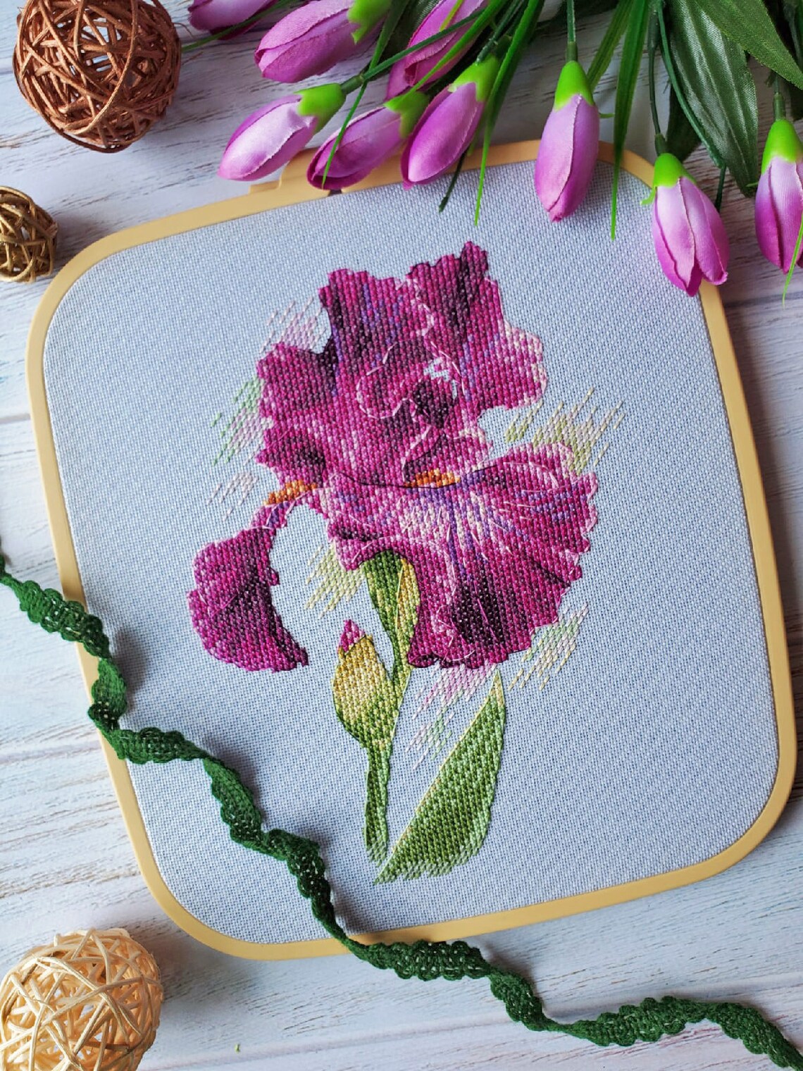 Cross Stitch Pattern purple Iris DMC Chart | Etsy