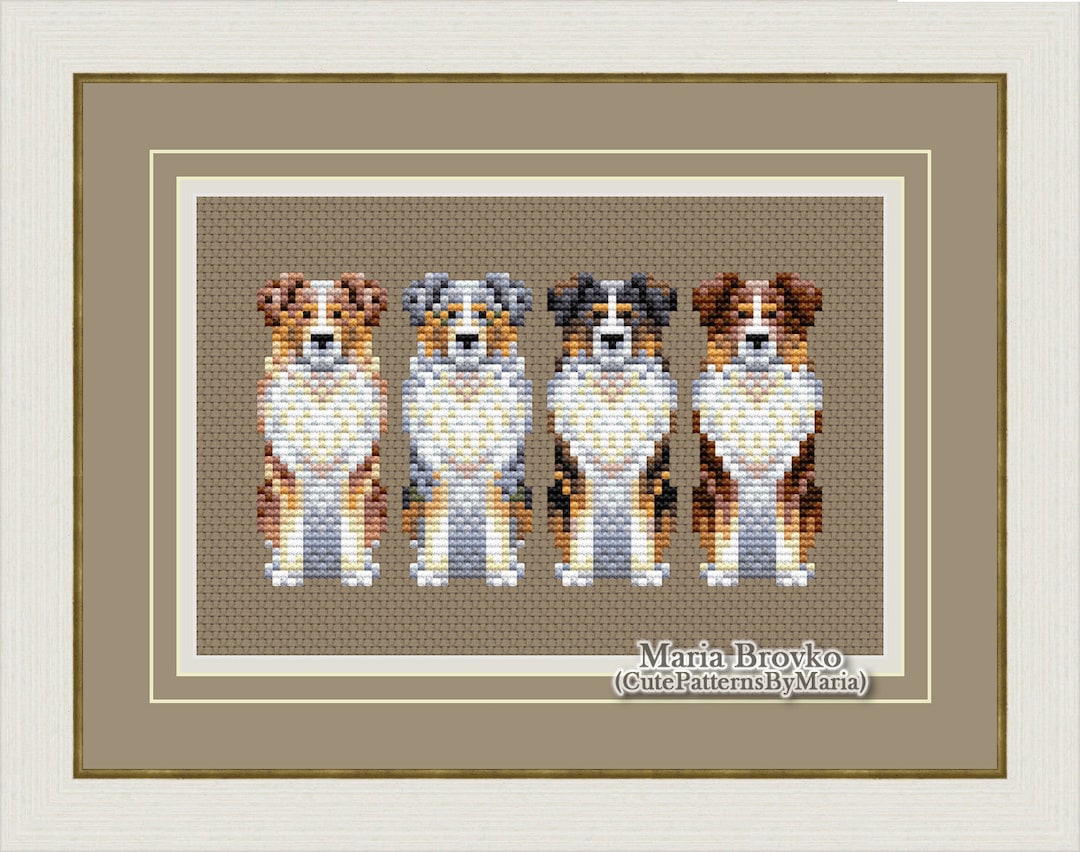Cross Stitch Pattern Australian Shepherd 4 Options DMC Chart Printable ...