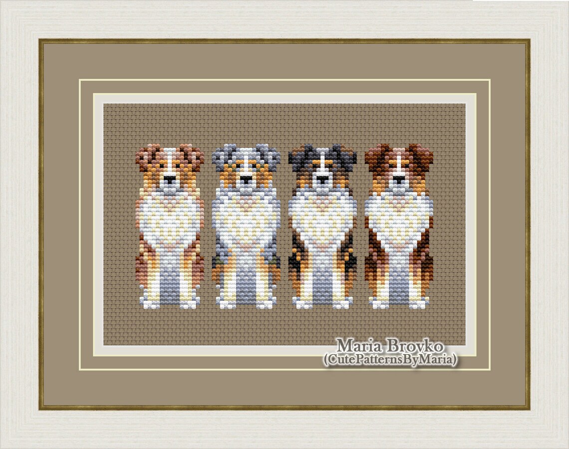 Cross Stitch Pattern Australian Shepherd 4 Options DMC Chart Printable ...