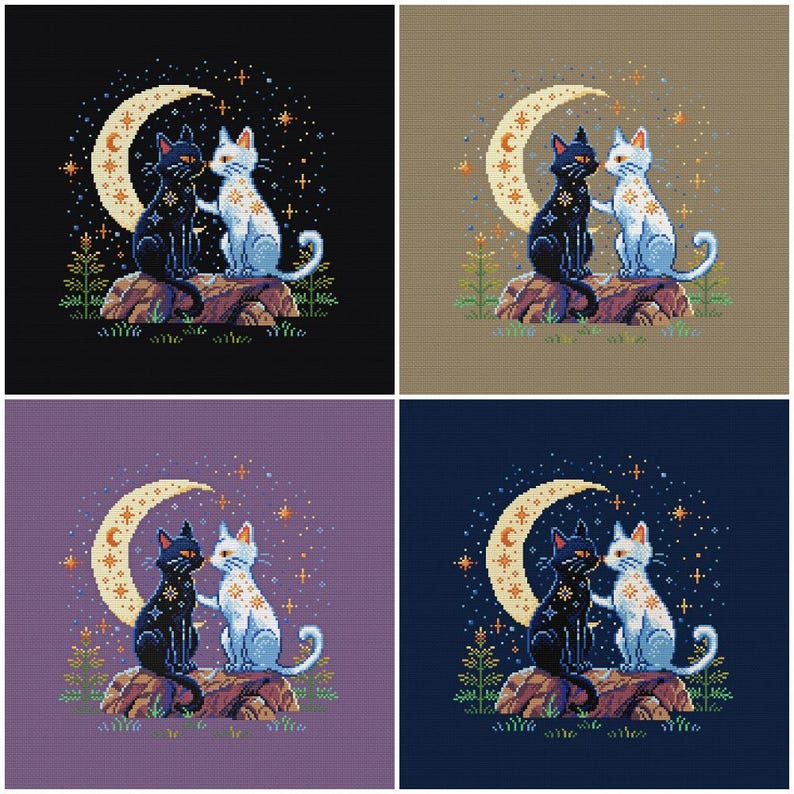 Cross Stitch Star Cats Pattern DMC Chart Printable PDF Instant Download ...