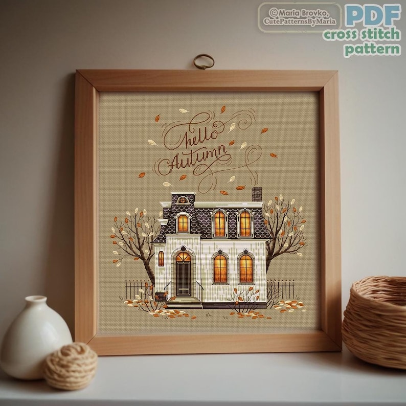 Cross Stitch Pattern Autumn House DMC Chart Embroidery Printable PDF ...