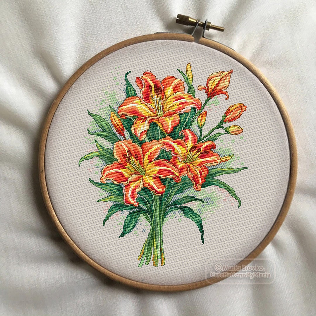 Cross Stitch Pattern Orange Daylily Bouquet DMC Chart Printable PDF ...