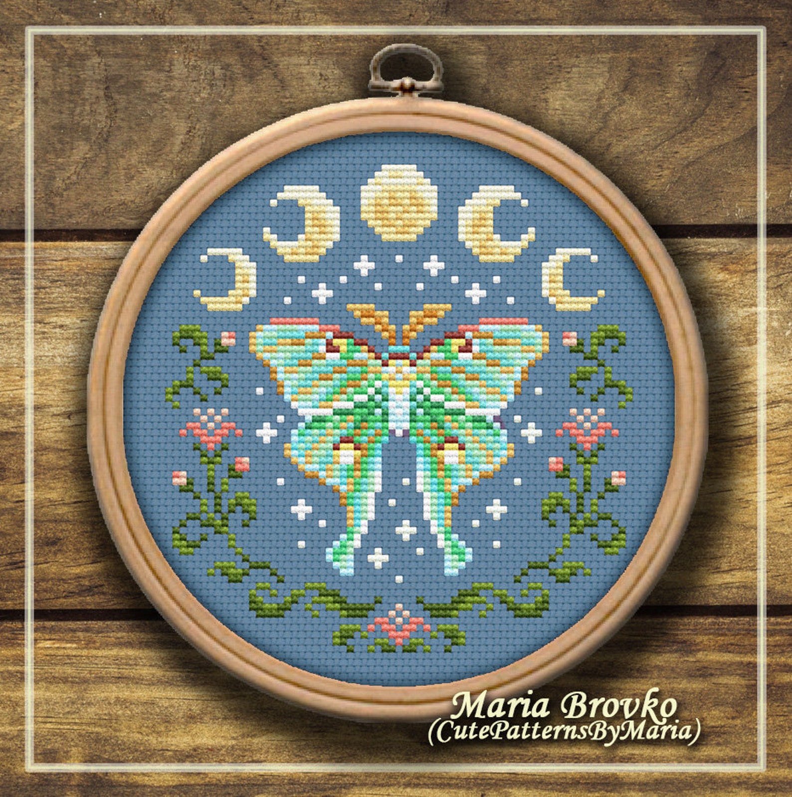 Cross Stitch Pattern Luna Moth DMC Chart Printable PDF Instant - Etsy