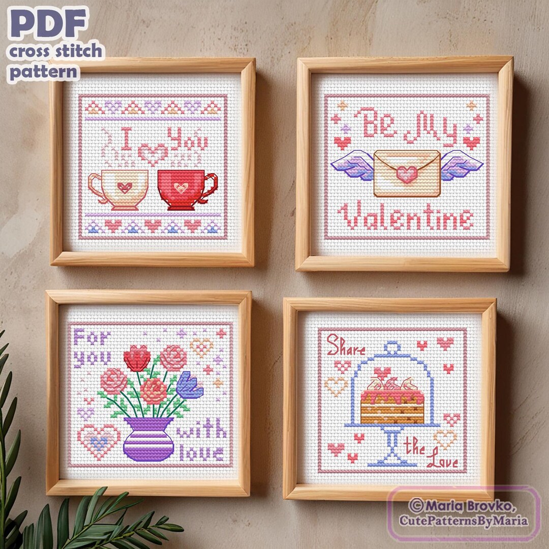 Cross Stitch Pattern "4 Valentines Mini-plots" DMC Chart Love ...