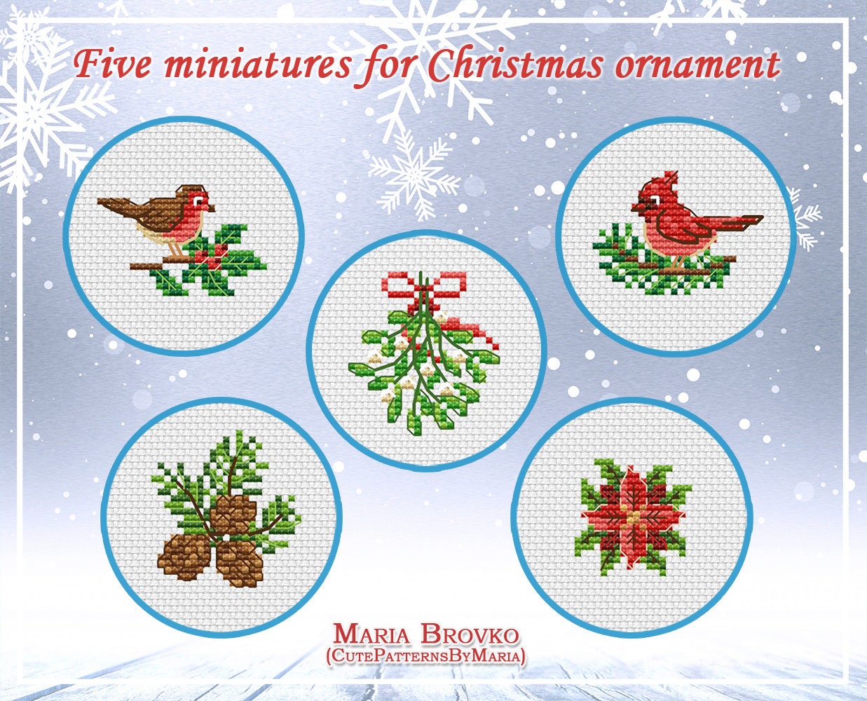 Cross Stitch Pattern 5 Christmas Ornaments DMC Embroidery Chart ...