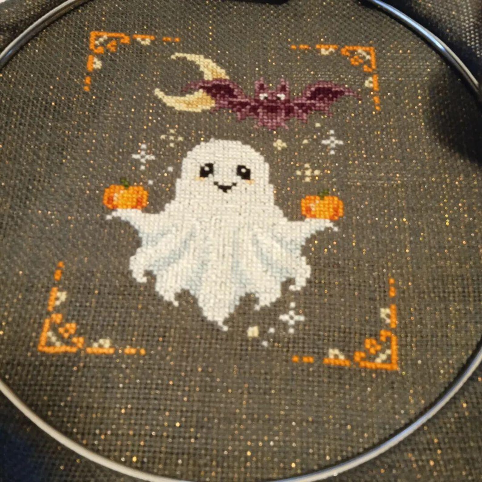 Cross Stitch Halloween Decor Ghost and Bat Pattern DMC Chart Printable ...