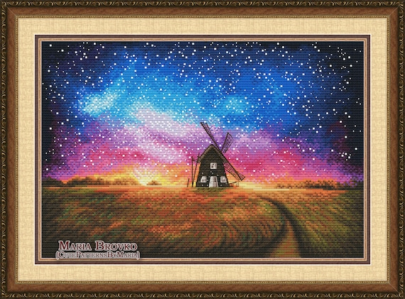 Cross Stitch Pattern Windmill and Sunset DMC Cross Stitch - Etsy