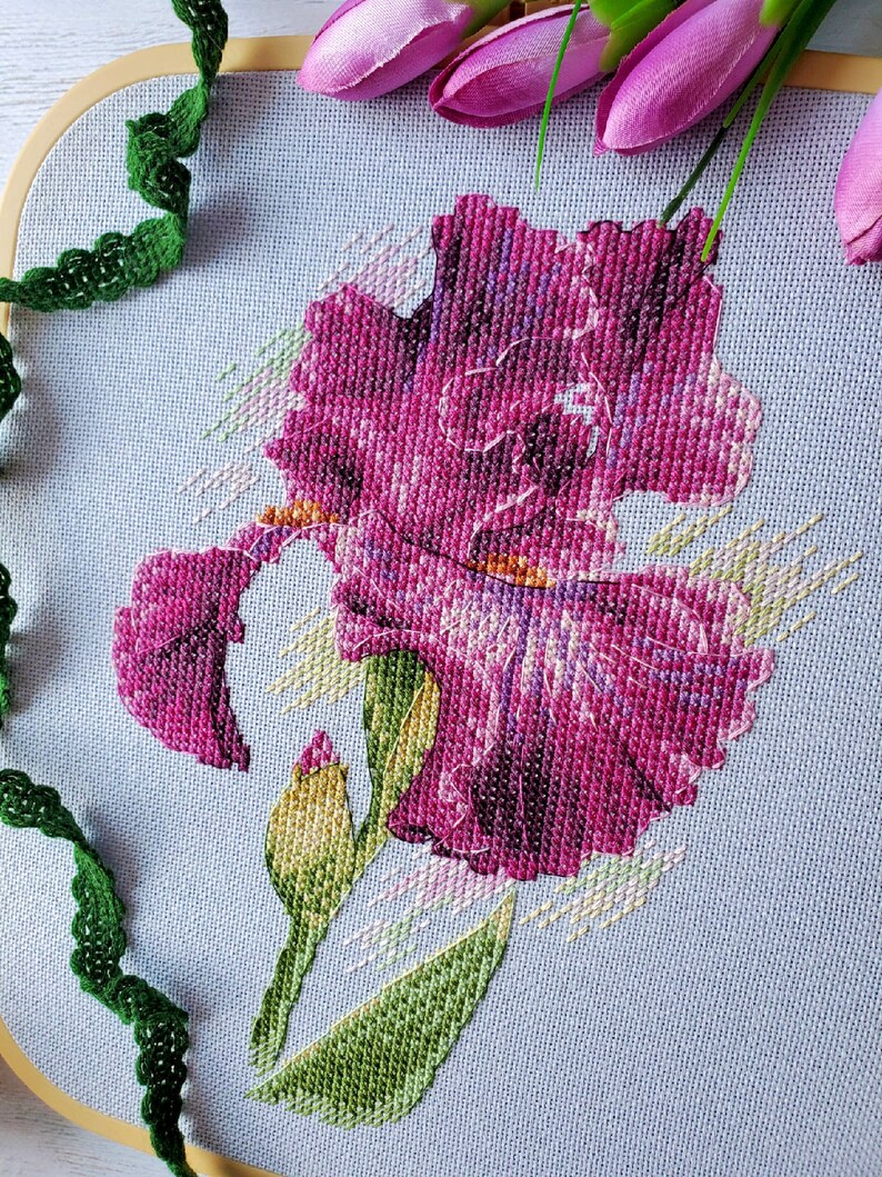 Cross Stitch Pattern purple Iris DMC Chart | Etsy