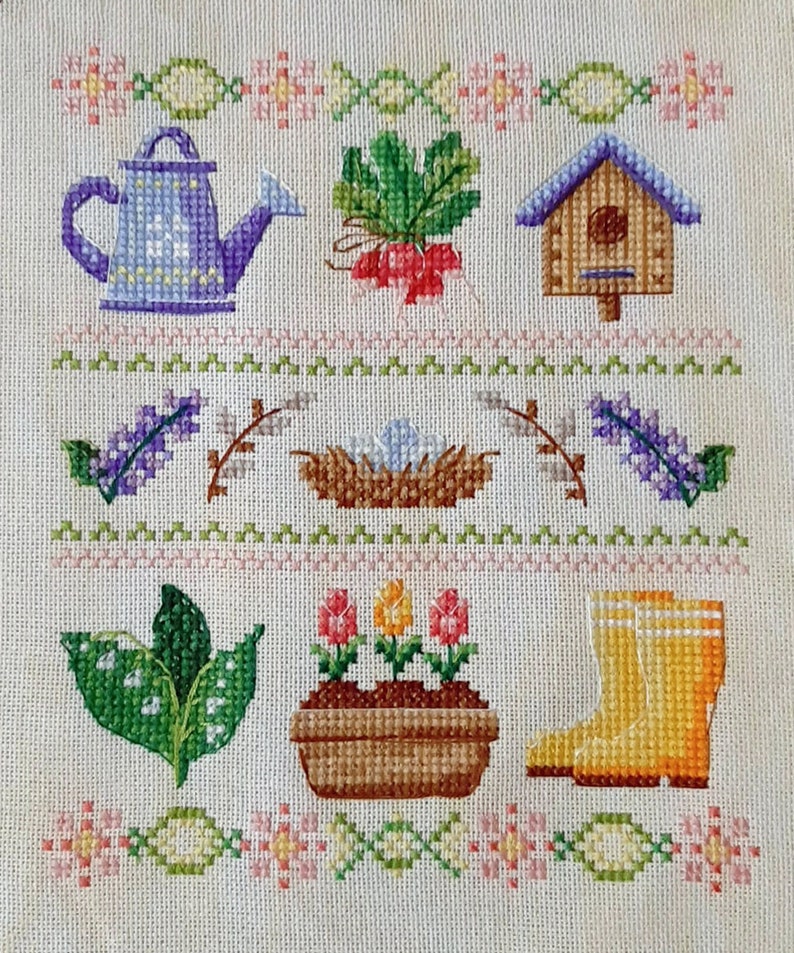 Cross Stitch Pattern Lovely Spring Sampler Dmc Chart Embroidery