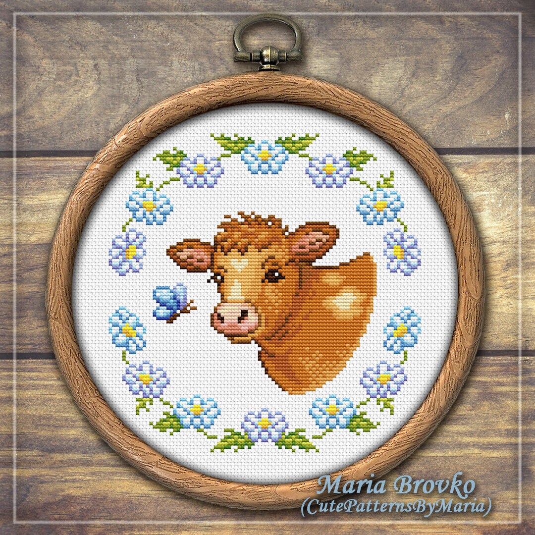 Cross Stitch Pattern Little Cow and Daisies DMC Chart Printable PDF ...