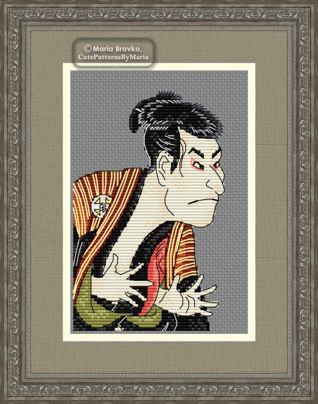 Cross Stitch Pattern Japanese Kabuki Actor Ōtani Oniji III by Toshusai ...