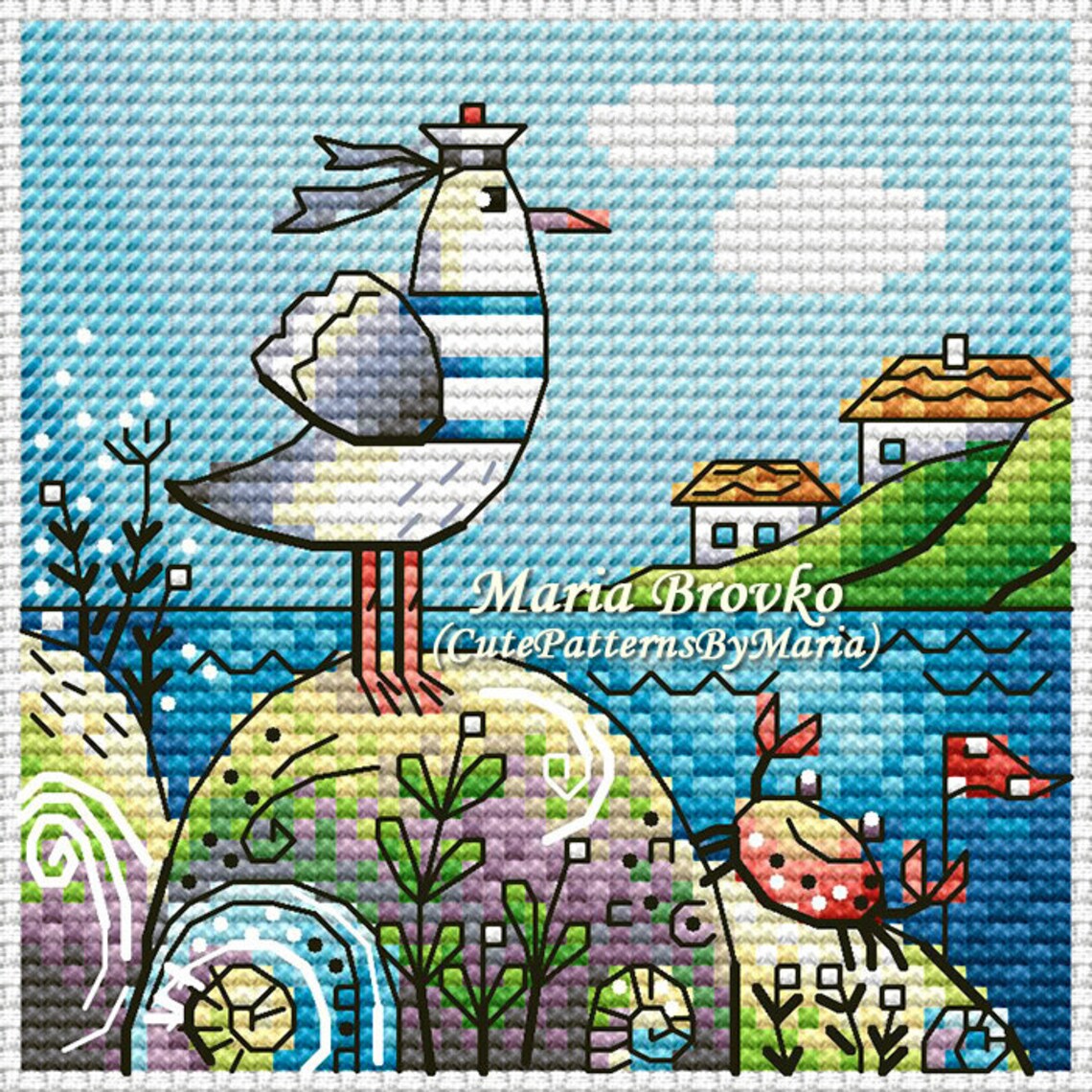 Cross Stitch Pattern Albatross and Crab DMC Chart Printable - Etsy