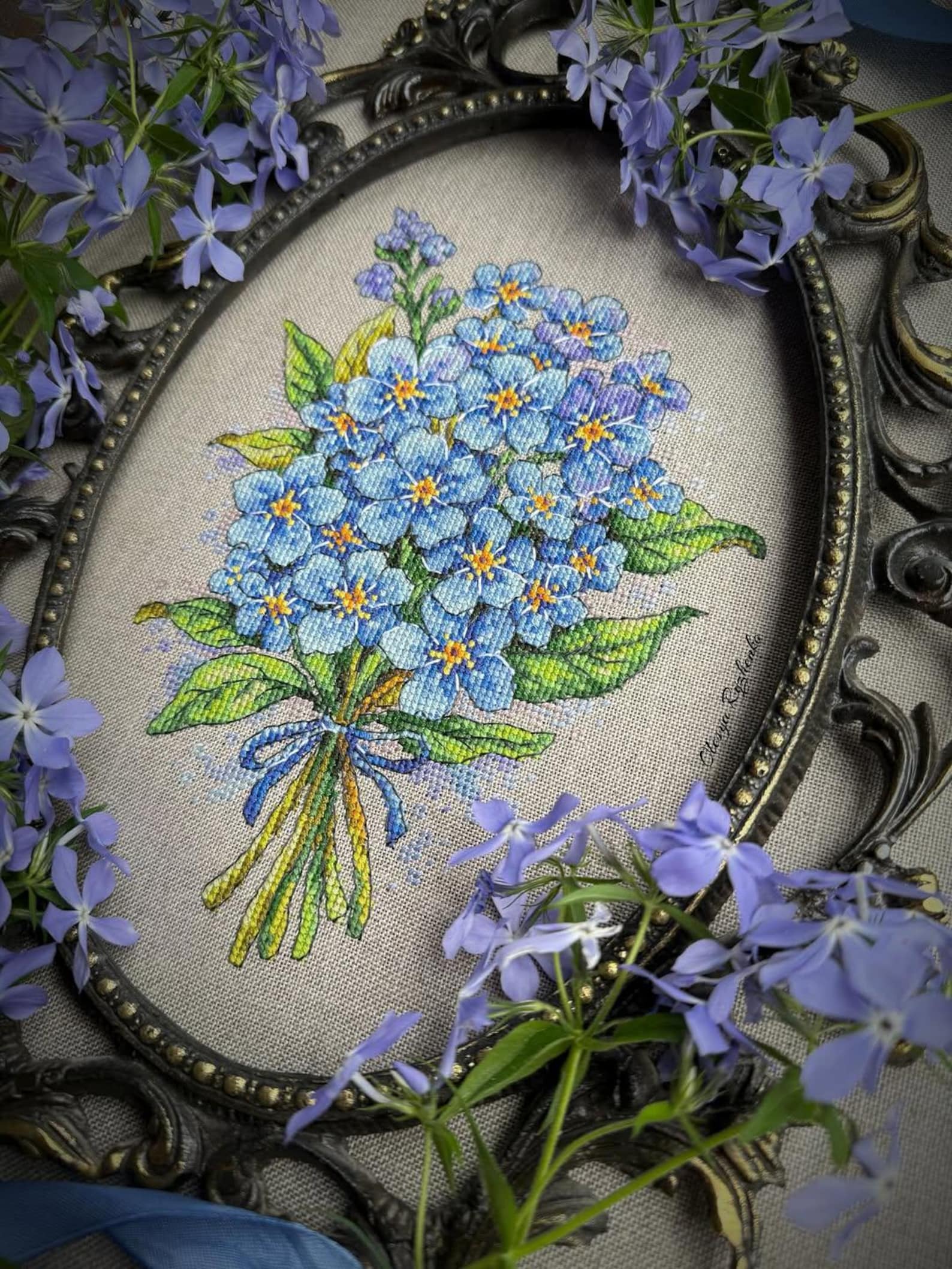 Cross Stitch Pattern Forget-me-not Bouquet Myosotis DMC Chart Printable ...