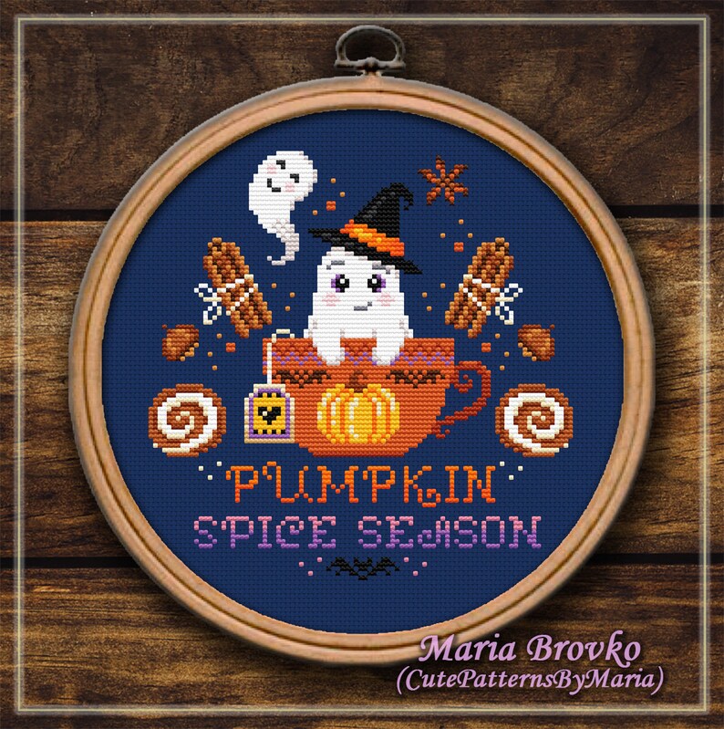 Cross Stitch Halloween Decor Ghost in the Cup Pattern DMC - Etsy